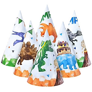 WERNNSAI Party Hats, 12 Pcs Watercolor Dinosaur Costume Headwear - Dino Birthday Party Supplies for Children, Kids Baby Shower Birthday Party Decorations