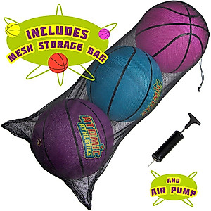 K-Roo Sports Atomic Athletics Neon Rubber Playground Balls - 6 Pack of Regulation Size, includes Pump & Storage Bag - Basketball