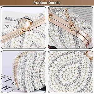 UONIFANS Womens Evening Bags Artificial Pearl Clutch Purse Shiny Rhinestones Handbag for Wedding Party Prom Women Bag (White)