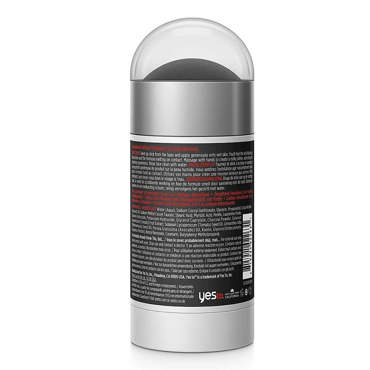 Yes To Tomatoes Clear Skin Detoxifying Charcoal 2 in 1 Face Scrub and Facial Cleanser Stick For Blemish Prone Skin, 95% Natural Ingredients, 2.5 Oz