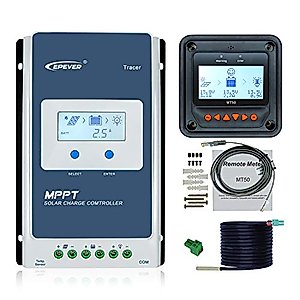 EPEVER MPPT Solar Charge Controller 30A 12V 24V Auto Tracer3210AN + Remote Meter MT50 + RTS Common Negative Ground Solar Panel Regulator for Lead-Acid Lithium Battery (30A + MT50+RTS)