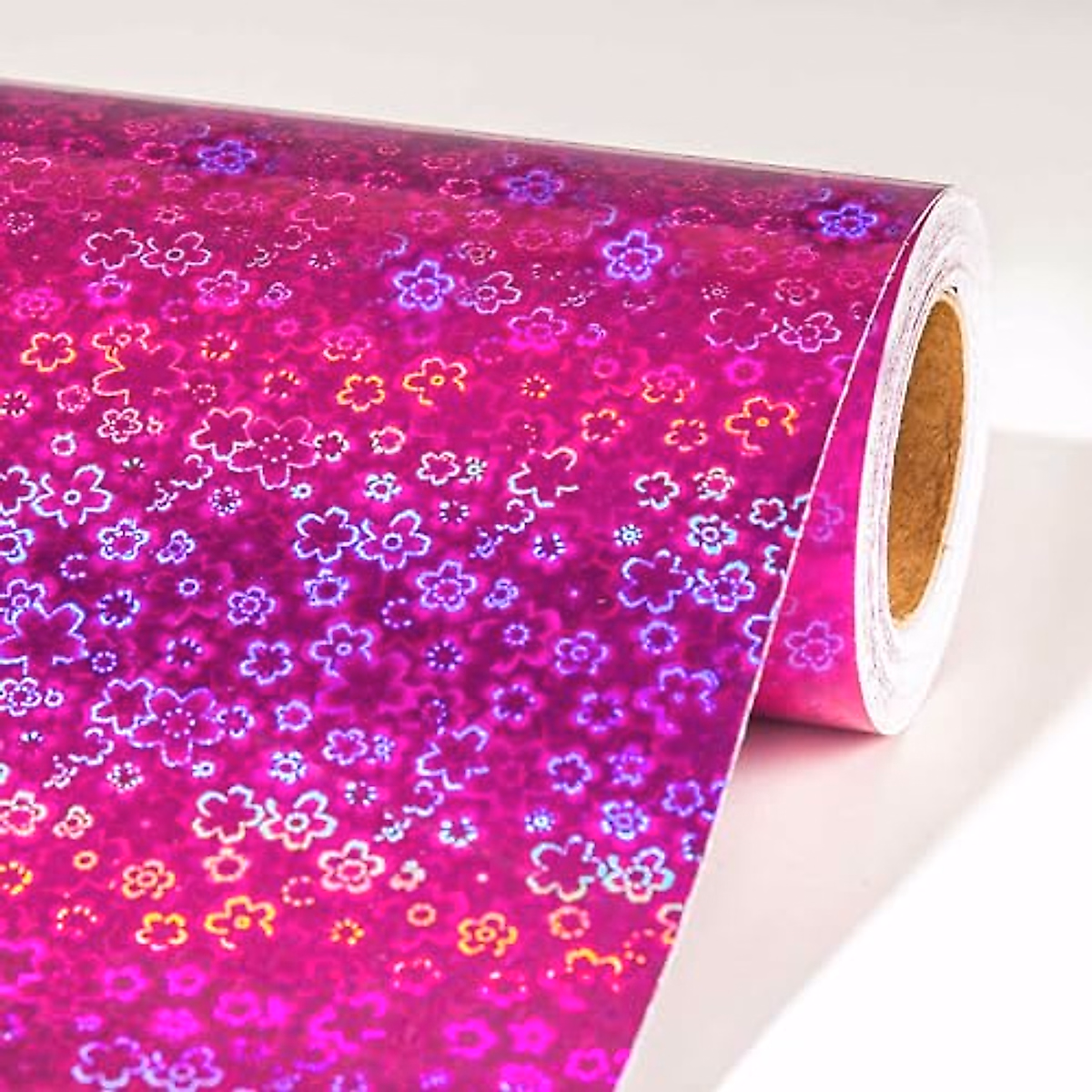 Flyhill Purple Shimmering Floral Wrapping Paper Roll-Holographic Iridescent Foil Gift Wrap for Mother's Day,Birthday,Wedding-17inch*32.8ft (46.8sq.ft.ttl)
