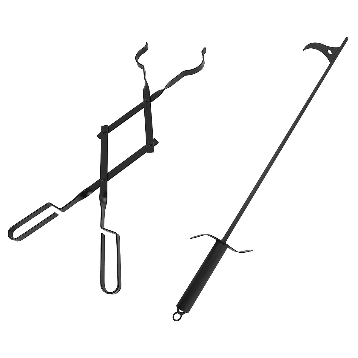 40-Inch Fireplace Fire Pit Campfire Poker Stick and 26-Inch Campfire Fireplace Tongs, Log Grabber, Camping, Wood Stove, Outdoor and Indoor Use, Black Solid Steel