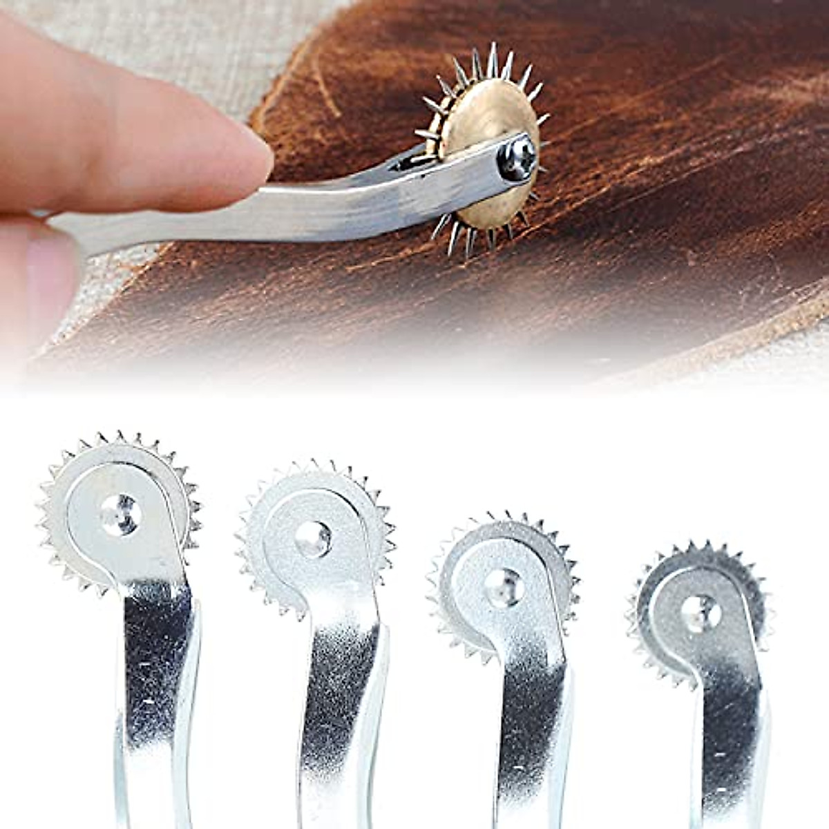 4Pcs Tracing Wheel Wooden Sewing Tools Marking & Tracing Tools Plastic Handle Stitch Marking Spacer for Sewing Patterns Wheel Sewing Tool with Packaging Bag Leather Paper Cloth