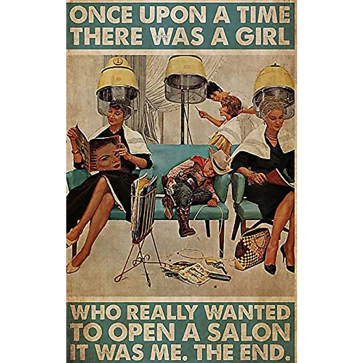 Vintage Tin Poster Woman Opens A Salon, Hair Salon, Hairdresser, Hairstylist, Hairdresser Metal Tin Sign 8x12 Inch Retro Art Home Bar Restaurant Garage Cafe Gas Shop Wall Decor Metal Plaque New