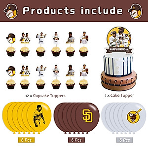 Baseball Team of San-Diego Birthday Party Decorations, Baseball Theme Party Supplies with Happy Birthday Banner, Cake Topper, Cupcake Toppers, Balloons for Kids Adults Birthday Party Favors