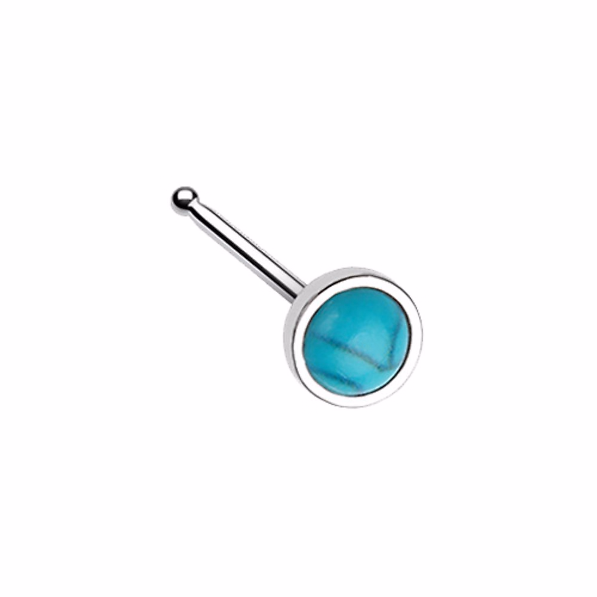 Freedom Fashion Synthetic Turquoise Stone 316L Surgical Steel Nose Stud Ring (20 GA, 9/32", Steel)