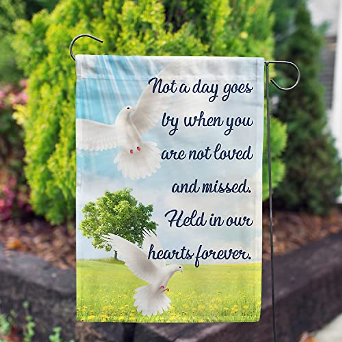 America Forever Garden Flag - Loved and Missed, Cemetery Memorial Religious Bereavement Garden Flags 12x18 Double Sided, Yard Outdoor Decorative Flag