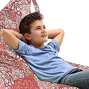 Ambesonne Floral Lounger Chair Bag, Highly Detailed Image of Echeveria Plants in Repetitive Pattern, High Capacity Storage with Handle Container, Lounger Size, Coral Pale Maroon and White