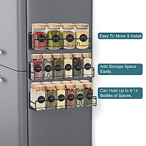 3 Pack Magnetic Spice Rack Organizer for Refrigerator, Moveable Magnetic Shelf, Space Saver for Fridge, Microwave Oven and Metal Cabinet, Magnetic Rack for Holding Spices, Jars, Bottle (Metal Black)