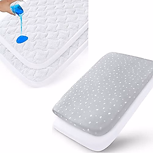 Waterproof Bassinet Mattress Pad Covers and Bassinet Sheets-Fit for Graco Travel Lite Crib, Guava Lotus Bassinet