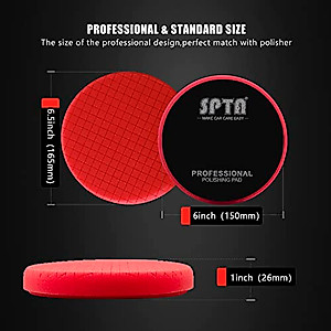 Red Finish Polishing Pads, Buffing Pads, SPTA 3Pcs 6.5 Inch Face for 6 Inch 150mm Backing Plate Compound Buffing Sponge Pads for Car Buffer Polisher Compounding, Polishing and Waxing -X00224R6B3