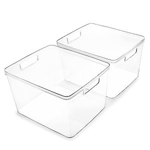 BINO | Plastic Bins, Large - 2 Pack | THE LUCID COLLECTION | Multi-Use| Built-In Handles | BPA-Free | Clear Storage Containers | Fridge Organizer | Pantry & Home Organization