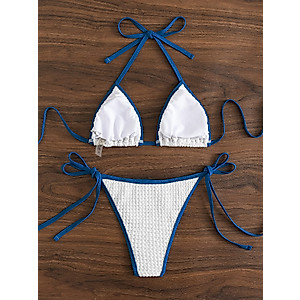 SHENHE Women's Sexy Bikini Sets Ring Triangle Tie Bathing Suits 2 Piece Swimsuits Beige S