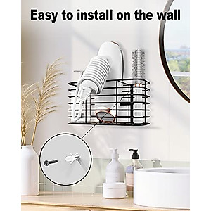 ULG Hair Dryer Holder, Hair Tool Organizer, Blow Dryer Holder, Wall Mounted, Bathroom Organizer for Hair Dryer, Flat Irons, Curling Wands, Hair Straighteners, 3 Sections, Black