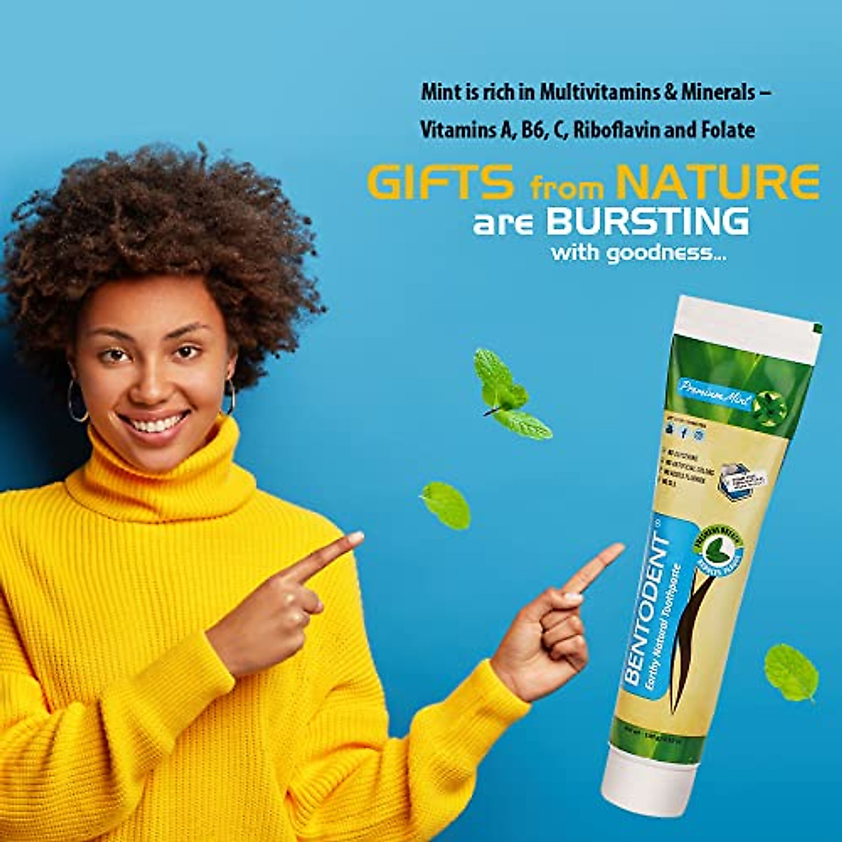 Bentodent Natural Toothpaste for Family Including Kids (Premium Mint)