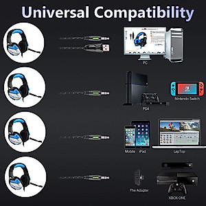 Gaming Headset for PS4 New Xbox one PC Mac Laptop,Onikuma K5 Professional 3.5mm Over Ear Headphones, Stereo USB Headset with LED Light, Noise canceling Mic & Soft Earmuffs for Games by Runying - Blue