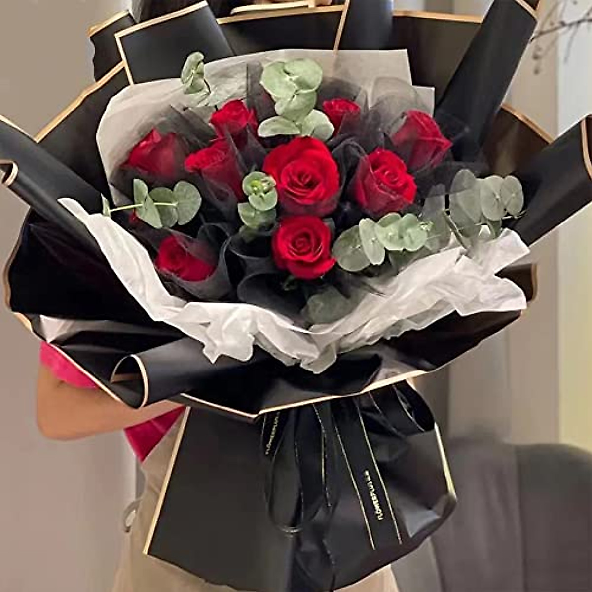 20 Sheets Flower Wrapping Papers Waterproof Gold Edge Wrappers Floral Bouquet Gift Package Paper Florist Packaging Supplies for Mother's Day Birthday Wedding Holiday Decoration