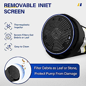 Acquaer 1/3 HP Submersible Water Pump 2160GPH Sump Pump Thermoplastic Utility Pump Portable Electric Water Pump Water Remove for Basement Hot Tubs Garden Pool Cover Draining with 10 ft Cord