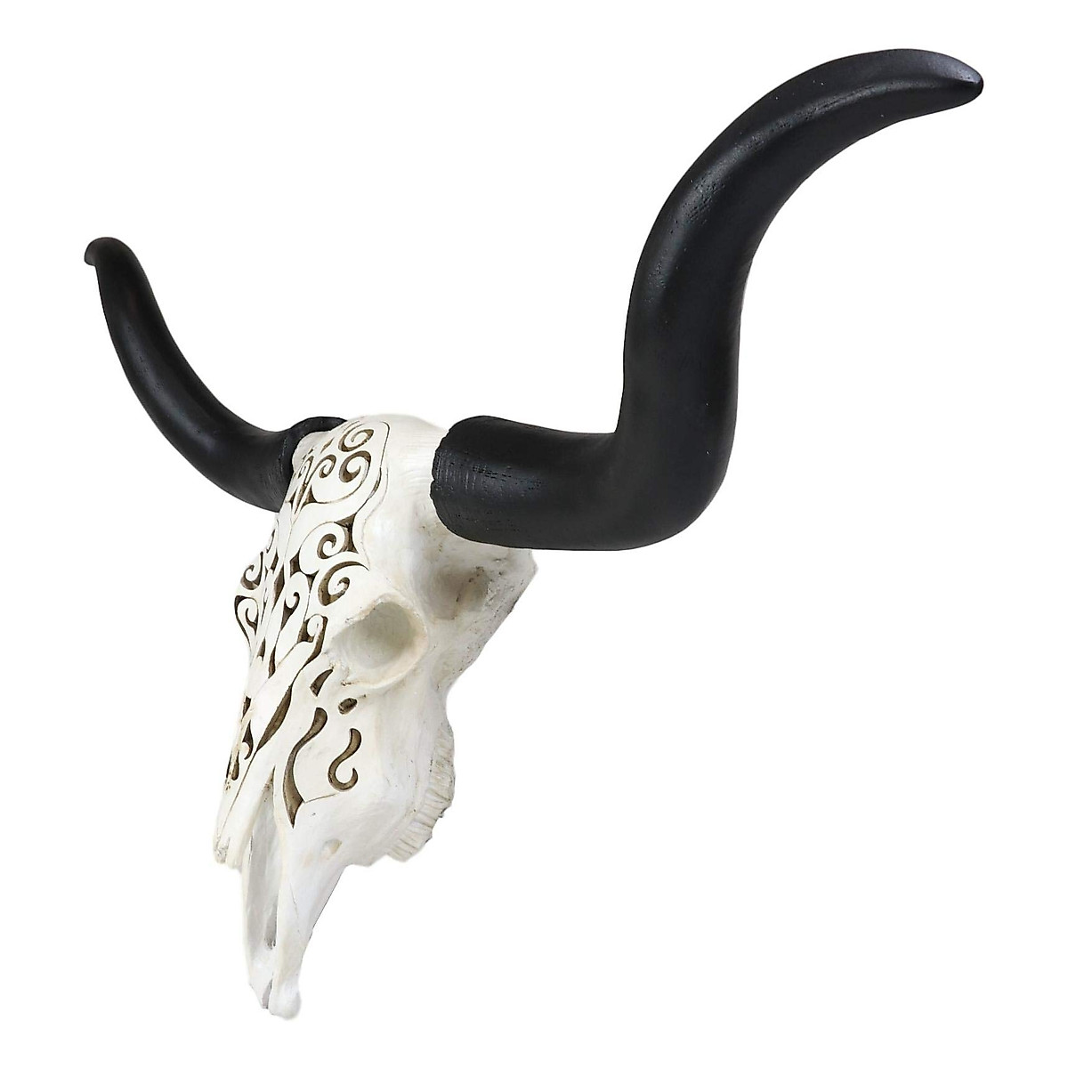 Ebros 27.5" Wide Southwest Rustic Off White Steer Bison Buffalo Bull Cow Horned Skull Head With Scroll Lace Filigree Design Hanging Wall Mount Decor Native Animal Totem Bust Skulls Western Accent