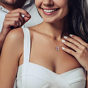 Iefil July Birthstone Necklace for Women, Sterling Silver Birthstone Jewelry Red Ruby Necklace Anniversary Birthday Gifts for Women Wife Girlfriend Her