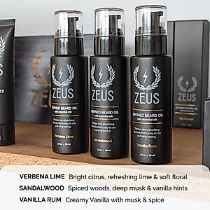 ZEUS Refined Beard Oil, Long Lasting, Thick & Fast Absorbing Oil, Leave In Beard Conditioner – MADE IN USA (Vanilla Rum) 2 oz.