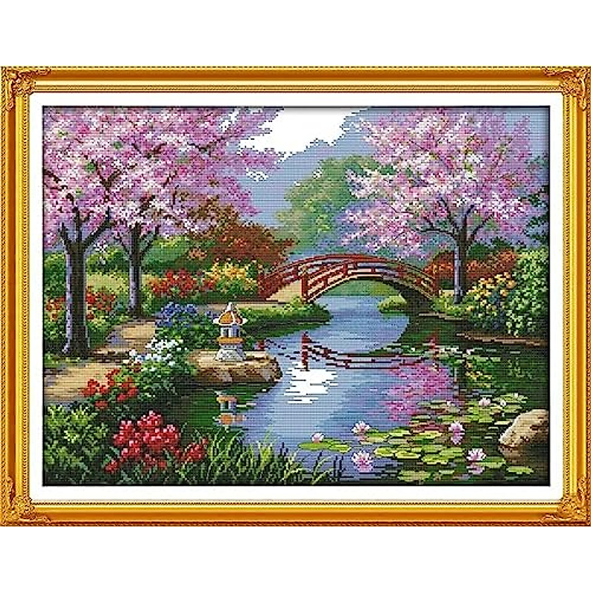 Dimension Cross Stitch Kits Stamped Full Range of Embroidery Starter Kits for Beginners Embroidery Kit Needlepoint Kits for Adults Stamped Cross Stitch 11CT-Park Scenery 16.9x21.7 inch