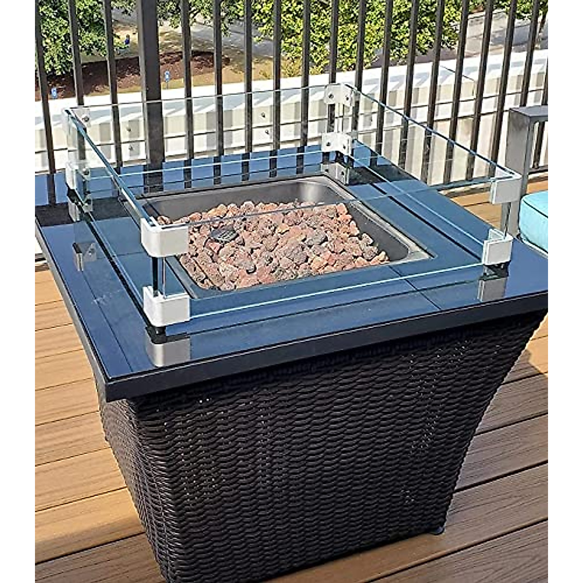 GasSaf Fire Pit Glass Wind Guard Square 17.5 x 17.5, Fire Pit Wind Guard for 12" Square Drop-in Fire Pit Burner Pan, Wind Guard for Fire Pit Table 28-32 Inch, Tempered Glass Firepit Table Shield