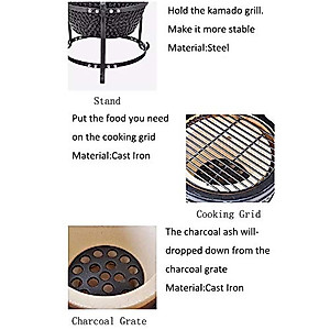 RJMOLU Smoker BBQ Grill for Charcoal and Kettle Barbecues, Outdoor Kitchen Style Egg Ceramic BBQ Grill for Picnic Garden Terrace Camping Travel, Suitable for 3-5 People, 13"