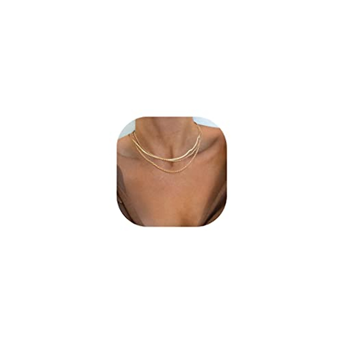 Freekiss Gold Necklace for Women Herringbone Necklace for Women,Simple Gold Layered Necklaces Chunky 14k Gold Plated Necklace Gold Chain Gold Jewelry Gift for Women