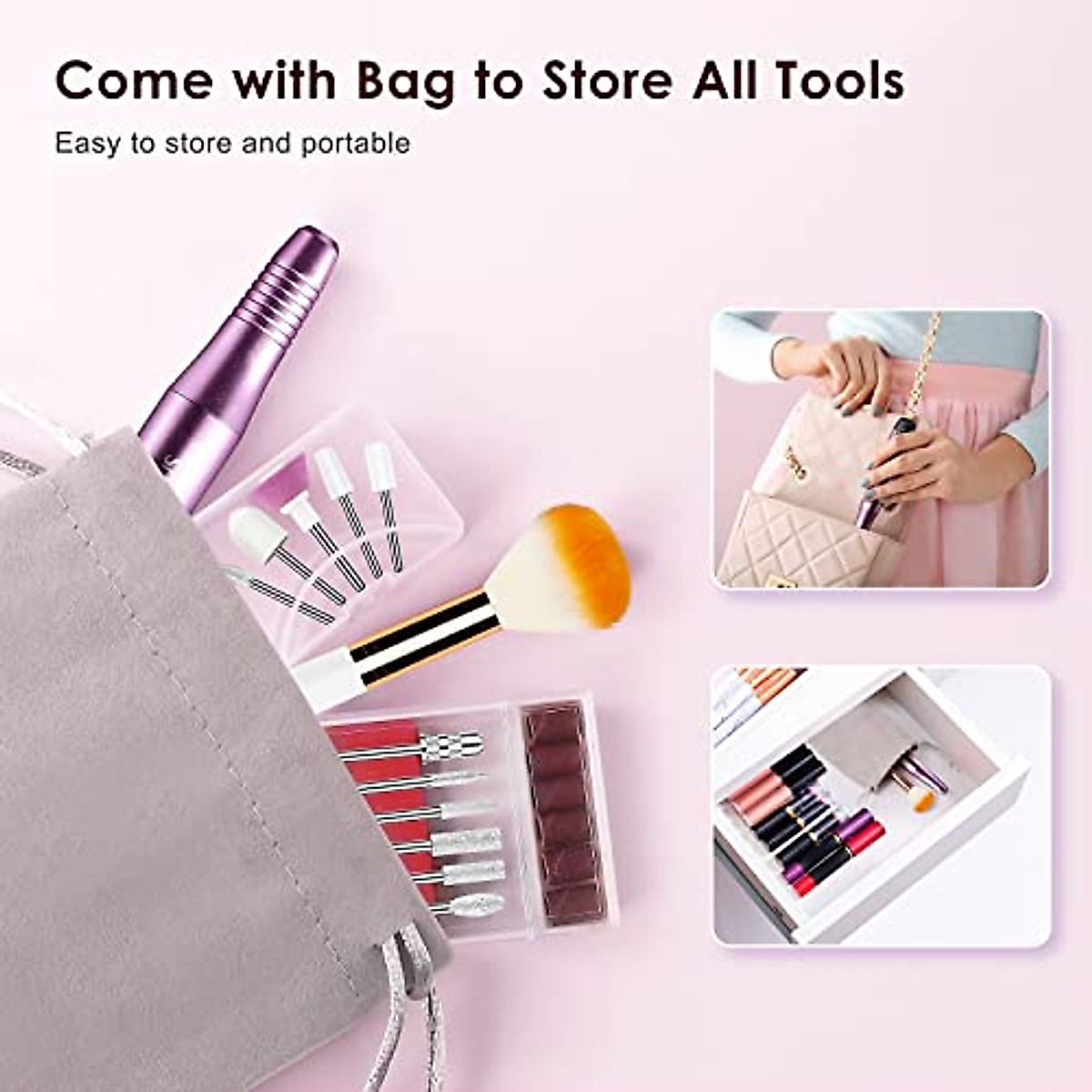 Cordless Nail Drill Electric File: Professional for Acrylic Gel Dip Powder Nails Portable Nail Drill Machine Kit for Manicure Pedicure Nail Set with Everything Rechargeable Lightweight