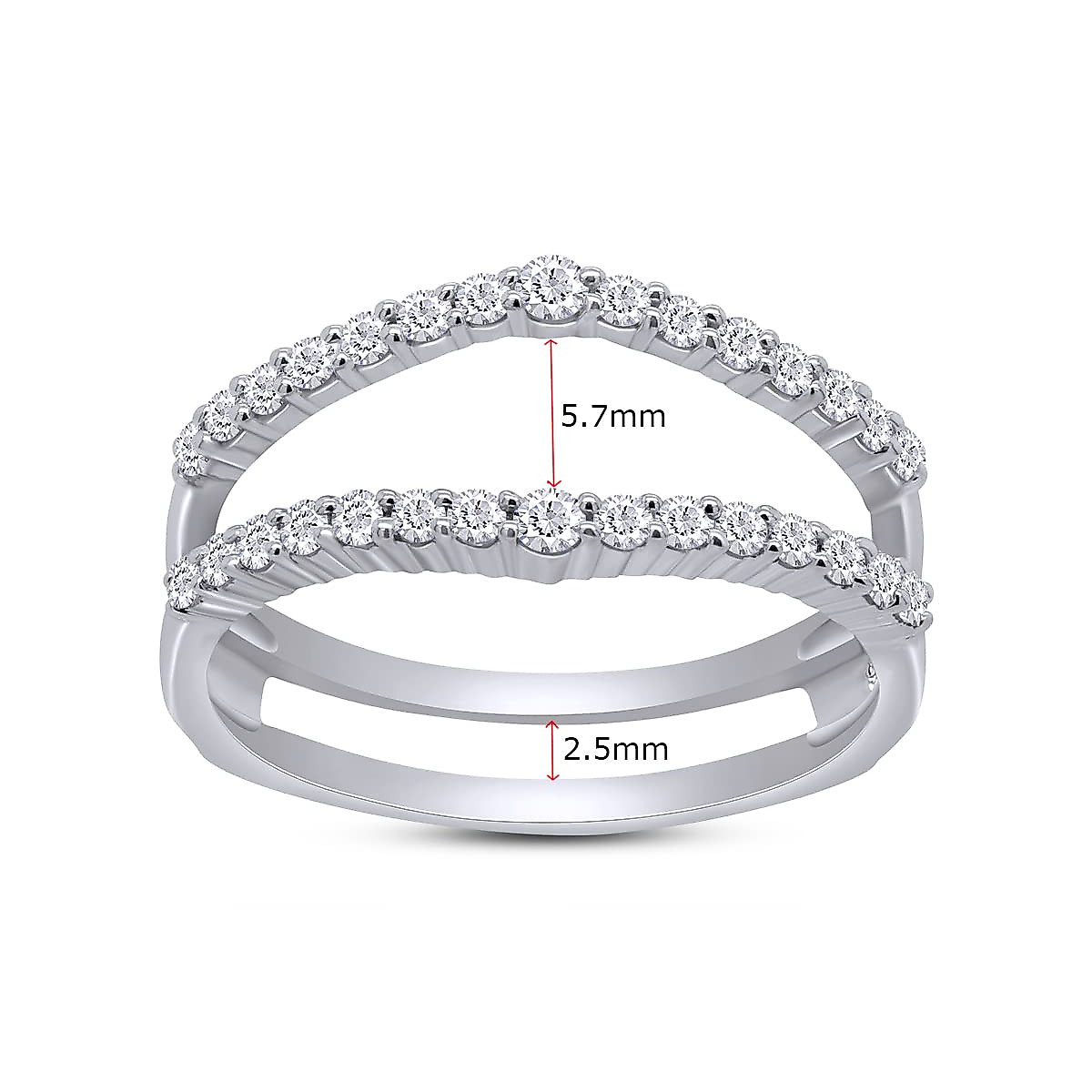 AFFY 0.50 Carat Round Sparkling White Cubic Zirconia Curve Enhancer Guard 14k White Gold Over Sterling Silver Ring Size-7