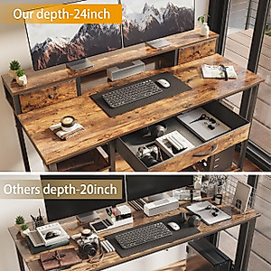 Treesland 47" Computer Desk with Monitor Shelf, Multifunctional Dual Tiers Office Desk, Sturdy Home Office Gaming Desk, Brown