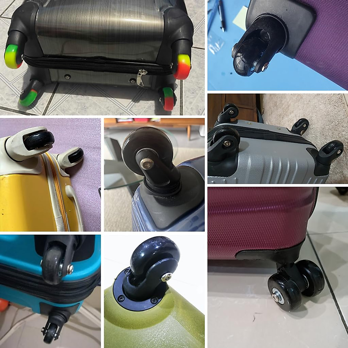 45mm Set of 4 Luggage Suitcase Replacement Wheels for Trolley Case Wheels Travel Bags Caster Inline Roller Skating Roller Swivel Rubber Wheels Bearings Repair Kits with Axles 30mm&35mm&60mm