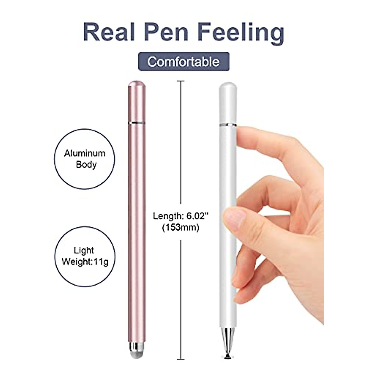 Stylus Pen for iPad 2 Pack, LIBERRWAY 2 in 1 Disc Stylus Pens for Touch Screens, Capacitive Stylus with Magnetic Cap, Compatible with iPad iPhone Pro Android Chromebook (White & Rosegold)
