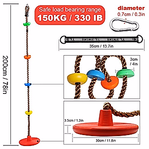 Unicam Climbing Rope Tree Swing for Kids with Platforms and Disc Swings Seat, Playground Swing Set, Outdoor Play Toys, Children Trees House Swing, with Carabiner and Strap Kit