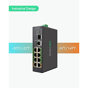 LINOVISION Industrial 8-Port EOC & POE Switch with 6pcs EOC Transmitters, Long Reach PoE Over Coax or UTP Cable, Simplified Wiring, Upgrading Analog System to IP Surveillance System