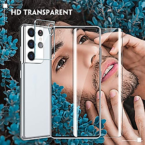 UniqueMe for Samsung Galaxy S21 Ultra Screen Protector, 2 Pack 5G 6.8- inch Flexible TPU Screen Cover and 2 Pack Camera Lens Protector [Support Fingerprint Unlock][Bubble Free] [Installation Tool]