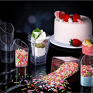 300 Pack Mini Dessert Cups with Spoons Clear Plastic Parfait Appetizer Cup Slanted Round Cup for Desserts Heart Square Clear Parfait Cups for Tasting Party Shooters Desserts (Round, Square, 3oz, 5oz)