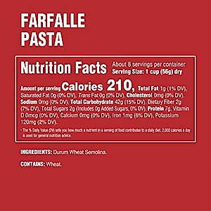 Rao's Homemade Farfalle Pasta, 16oz, Traditionally Crafted, Premium Quality, From Durum Semolina Flour, Imported from Italy, 1 Pound (Pack of 1)