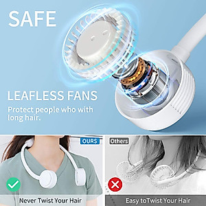 AVWOO Portable Neck Fan Hand Free Personal Hanging Neck Fan with 4800mAh Rechargeable Battery, 3 Speeds Adjustable, 360° Cooling, No Hair Twisting, Perfect for Sports, Travel, and Outdoor