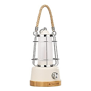 Navaris Camping Lantern with Rechargeable Battery - Portable Garden Lantern for Outdoor and Indoor Use with Power Bank for Charging Phones - White