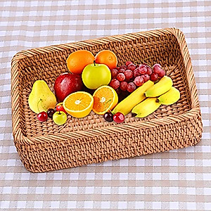 WERTSWF Wicker Baskets for Storage Organizing,Rectangular Weaving Rattan Basket Water Hyacinth Storage Baskets for Countertop Living Room Home Decor
