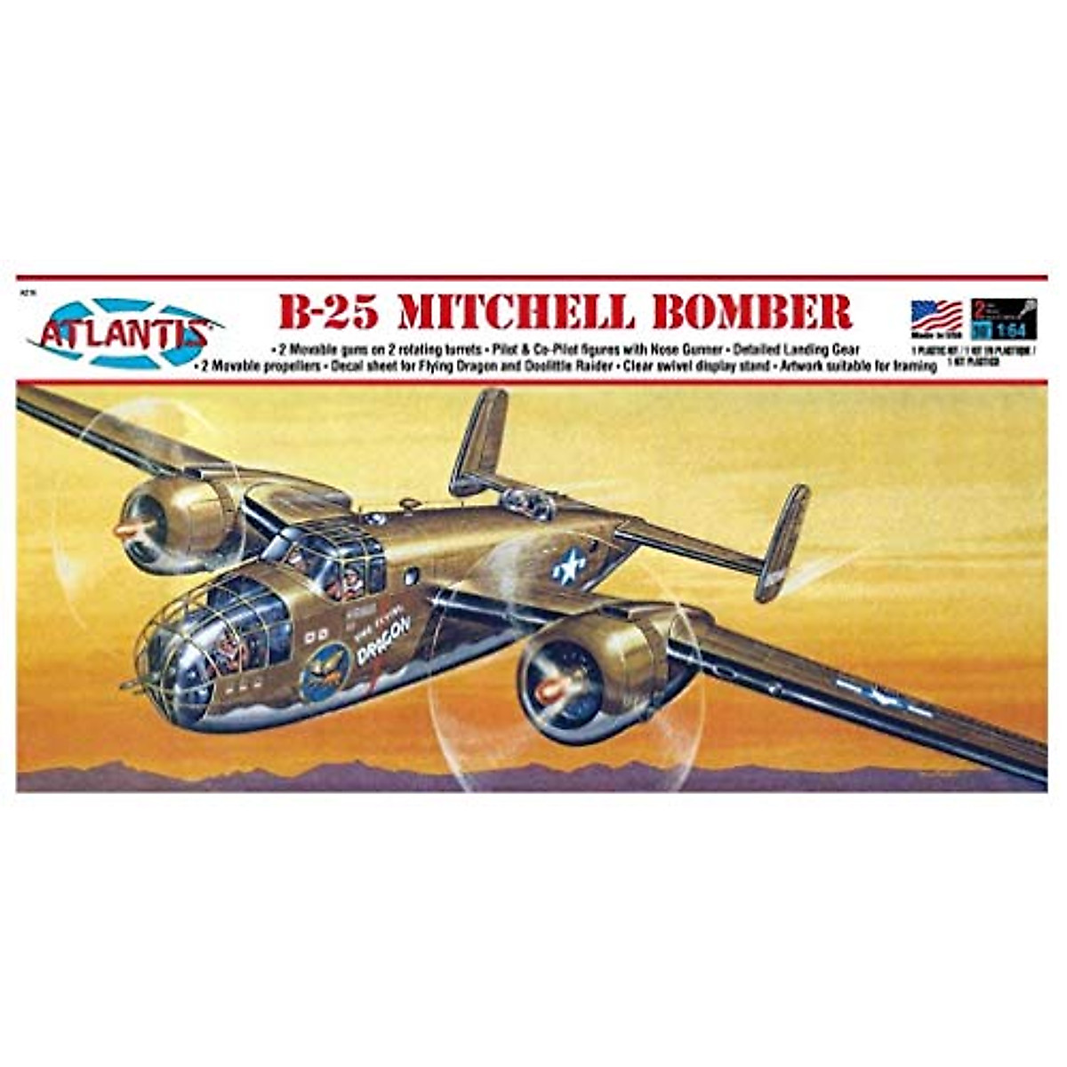 Atlantis B-25 Mitchell WWII Bomber Plastic Model Kit 1/64 Toy and Hobby