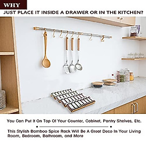 Angimio Bamboo Spice Rack Drawer Organizer - 8 Pieces Set- 7" Wide Per Piece - Combine Pieces Into 14" Wide Rack (7" or 14")