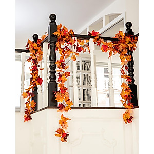 DuHouse 7Pack Fall Maple Leaves Garland 6Ft Hanging Artificial Fall Garland Autumn Leaves Vine for Halloween Thanksgiving Christmas Home Outdoor Decoration