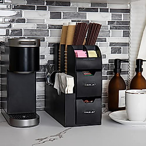 Mind Reader Anchor Collection, 11-Compartment Cup and Condiment Organizer with 2 Drawers, Black