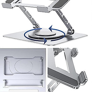 Peymoxra Laptop Stand Aluminum Computer Stand for Desk with 360° Rotating Base Adjustable Height and Angle Ergonomic Designe, Compatible with MacBook, Tablets and All Notebook 7-17" Silver