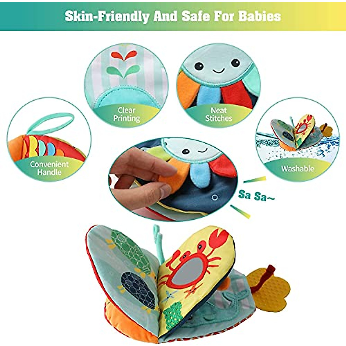 Baby Soft Book Cloth Books, Touch and Feel Books Early Education Toys for Babies, Infant Books Bath Book Christmas Toys Gifts for 0-3 3-6 6-12 12-18 Months 1-2 Year Old Boys Girls (Set of 7)