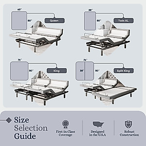 Sven & Son Platinum Adjustable Bed Base Frame Only, Head and Foot Lift, Lumbar Support, Head-Pillow-Tilt, Massage, Under-Bed Lights, USB - Split King